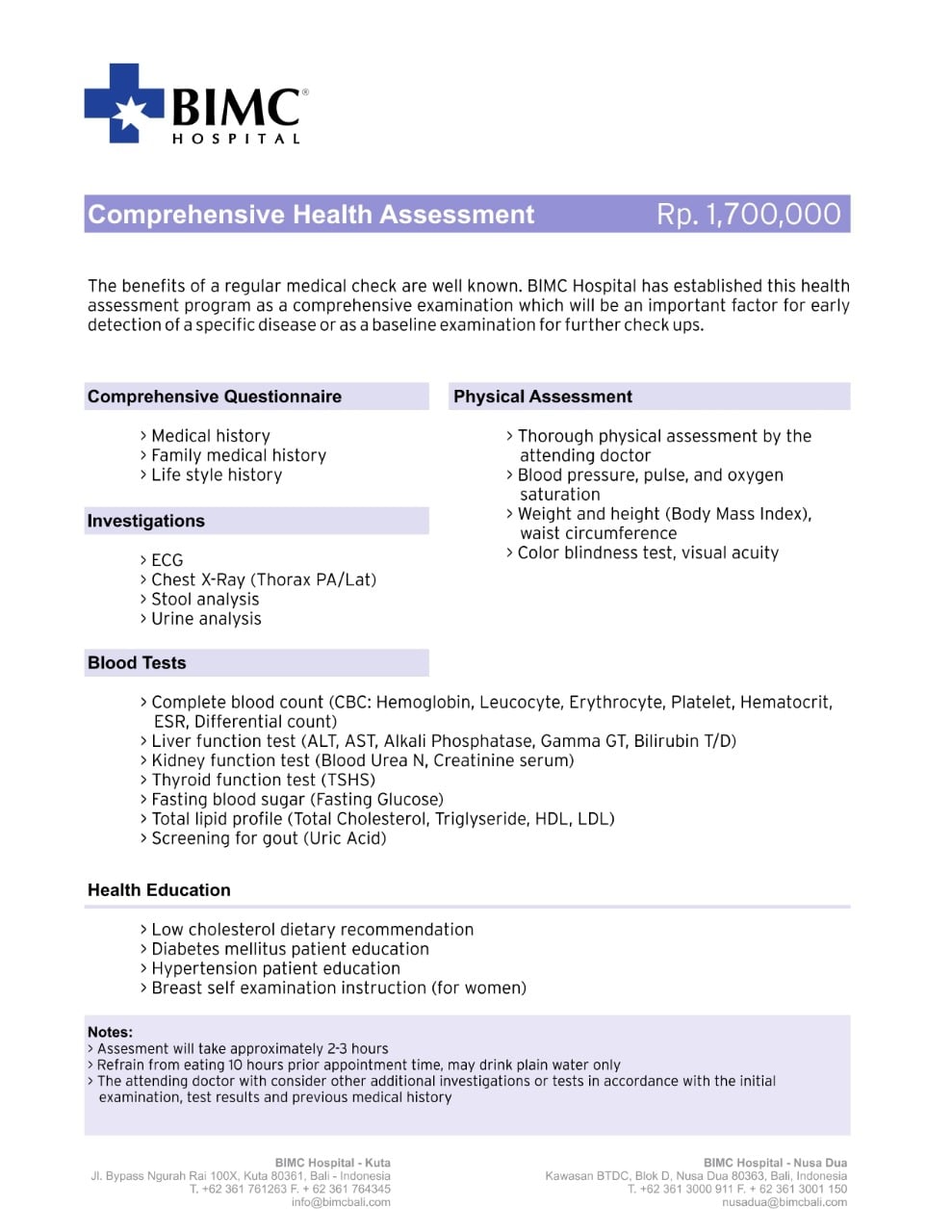 MEDICAL CHECK UP COMPREHENSIVE — BIMC Hospital Bali